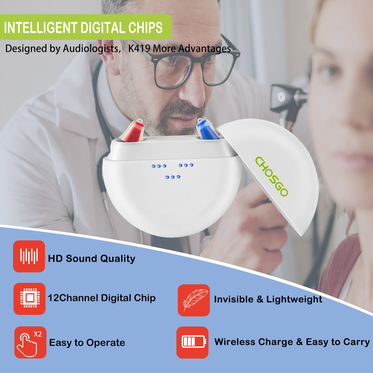 K419R CIC Digital Hearing Aids, blue&red pair – CHOSGO